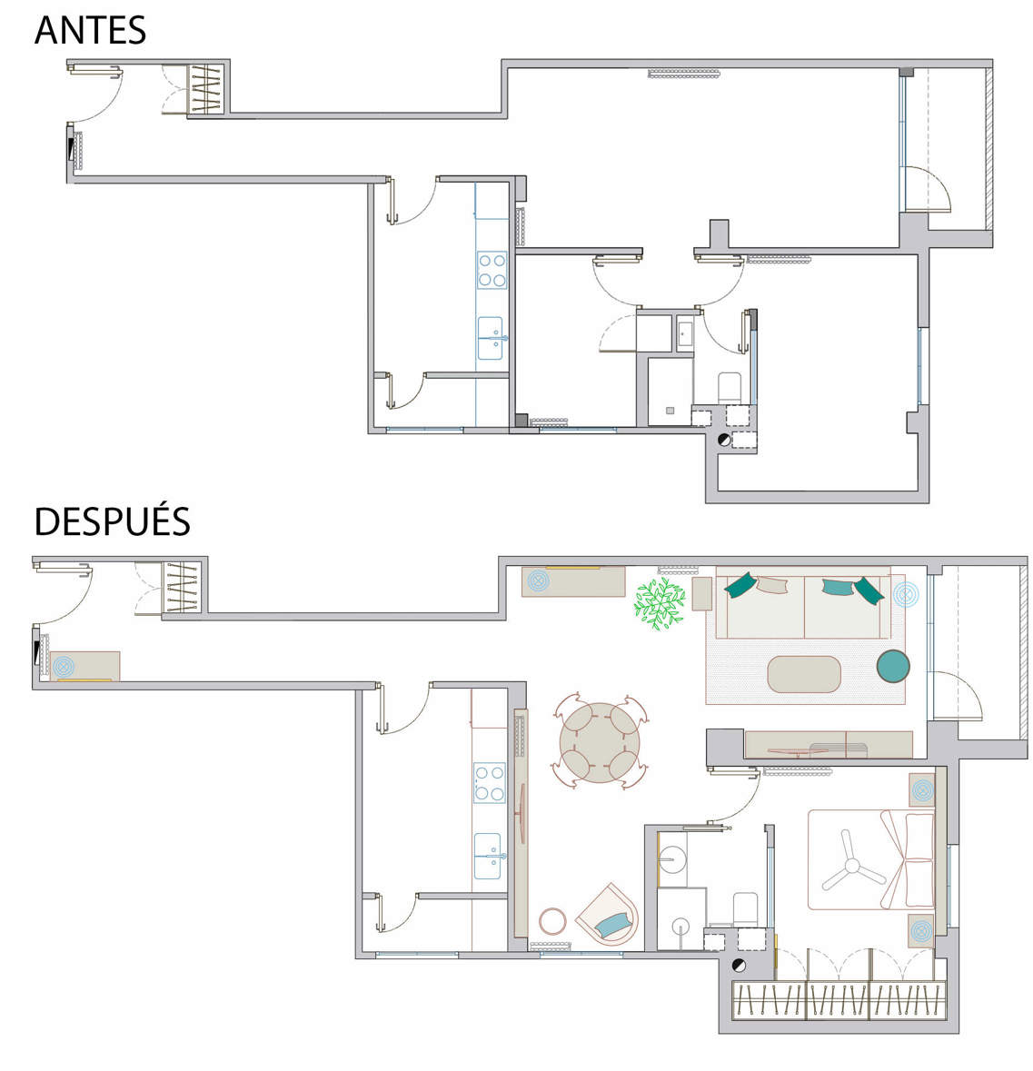Antes y después de un piso pequeño (de 60m2) con ideas estilosas para ...